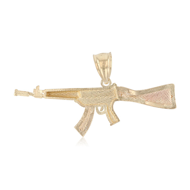 14K Gold Rifle Gun Charm Pendant with 3.4mm Hollow Cuban Chain Necklac ...